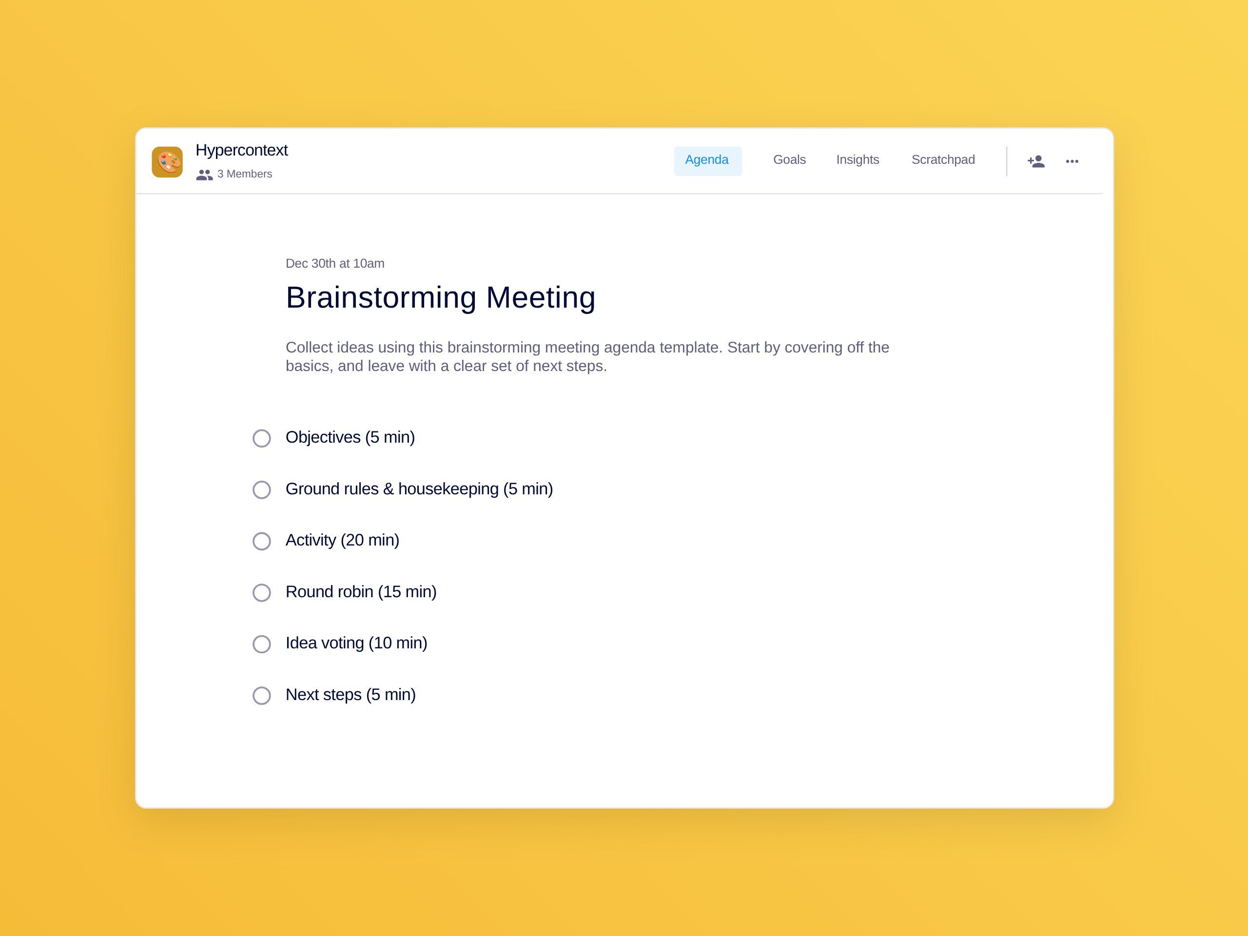 Brainstorming meeting template (6 topics and ideas) | Spinach