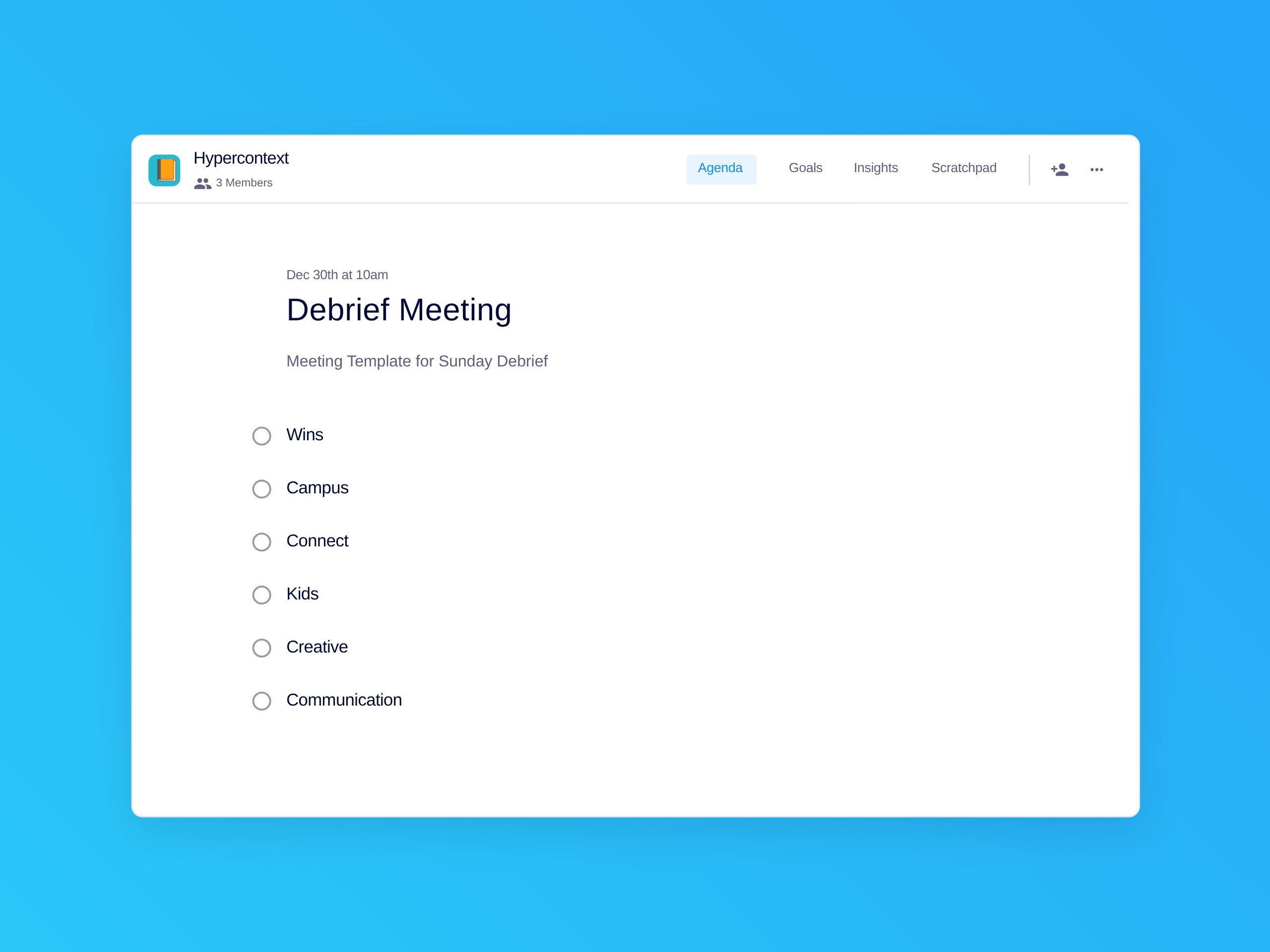 Debrief meeting template (6 topics and ideas) | Spinach