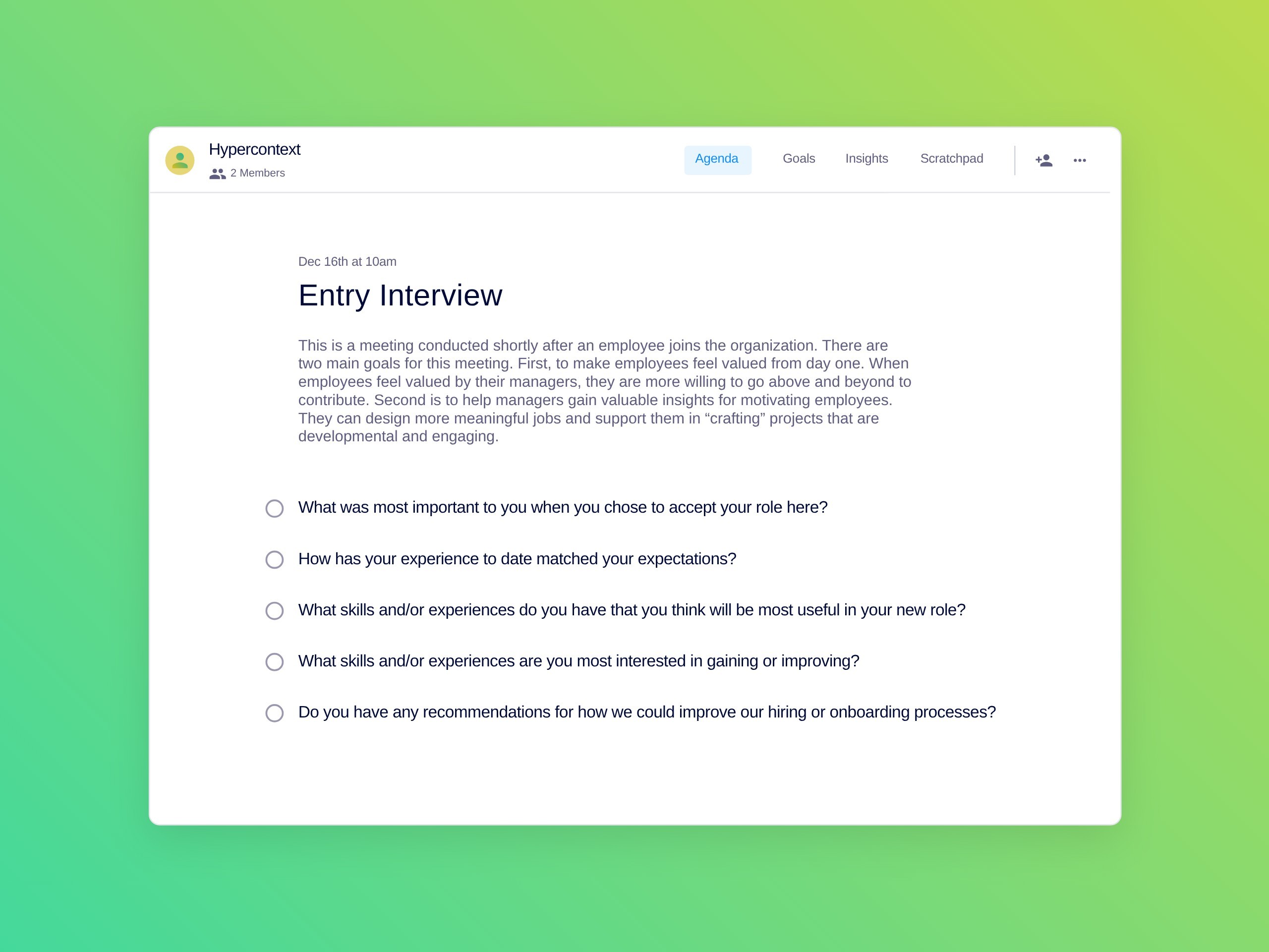 Entry interview template (5 topics and ideas) | Spinach