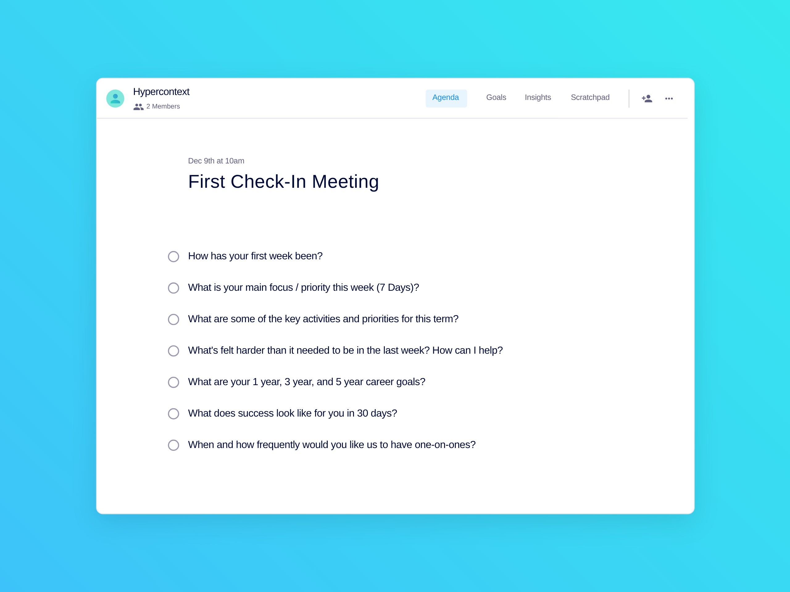 First check-in meeting template (7 topics and ideas) | Spinach
