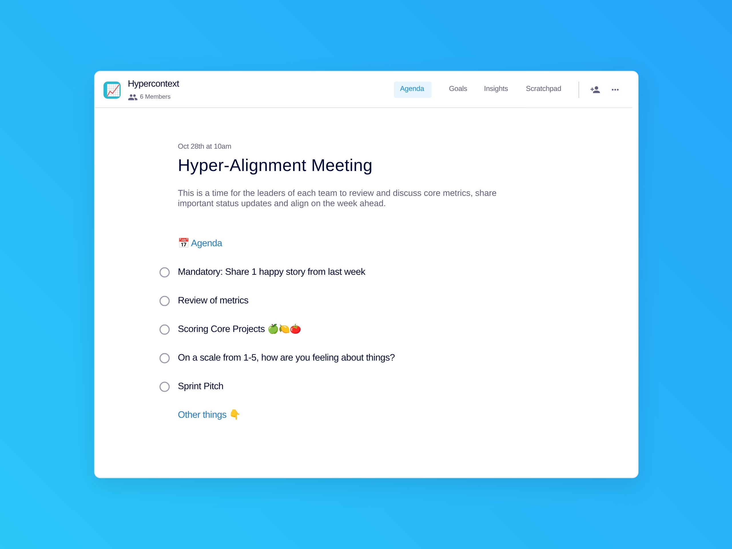Hyper-alignment meeting template (5 topics and ideas) | Spinach