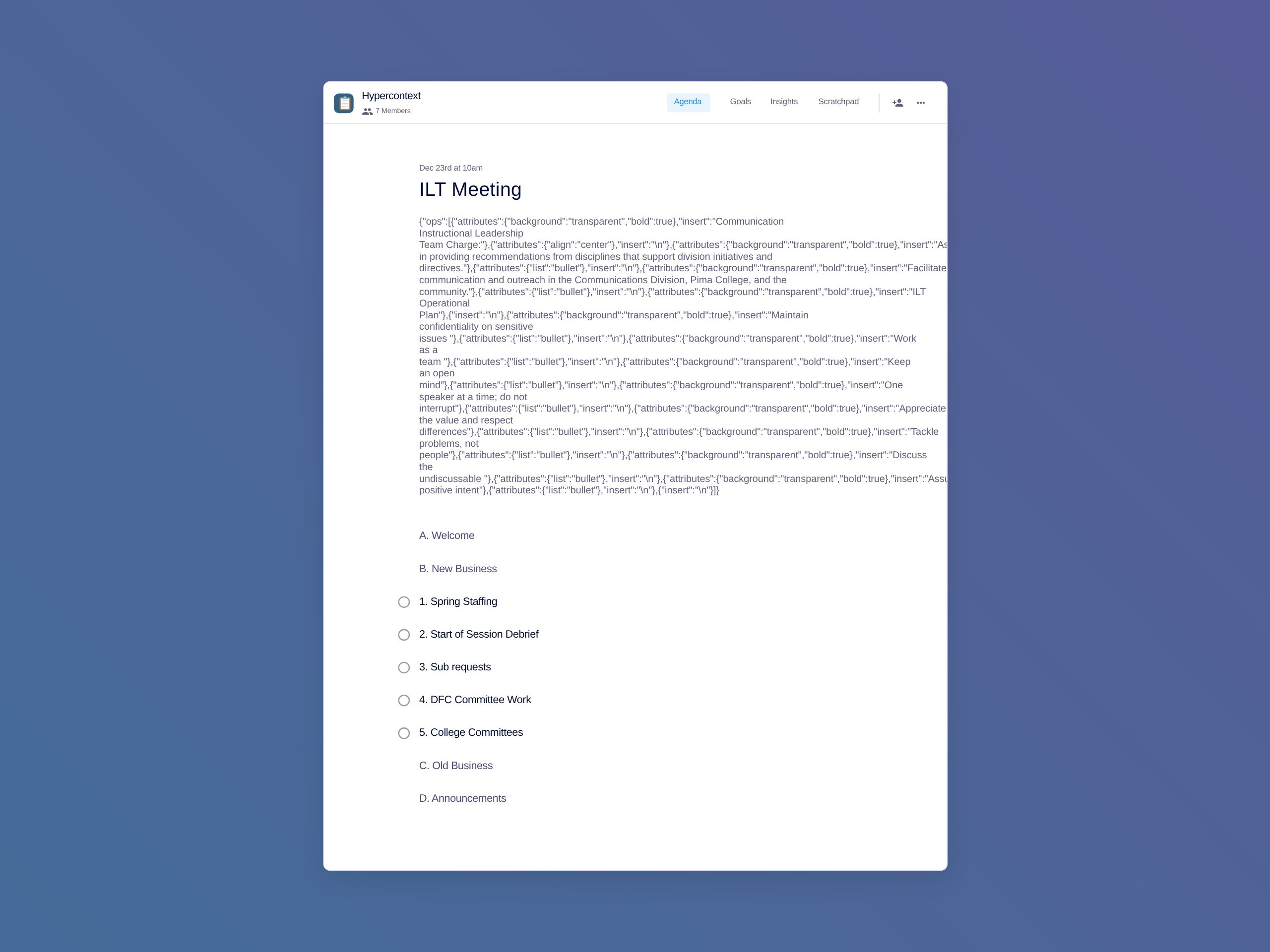 Ilt meeting template (5 topics and ideas) | Spinach