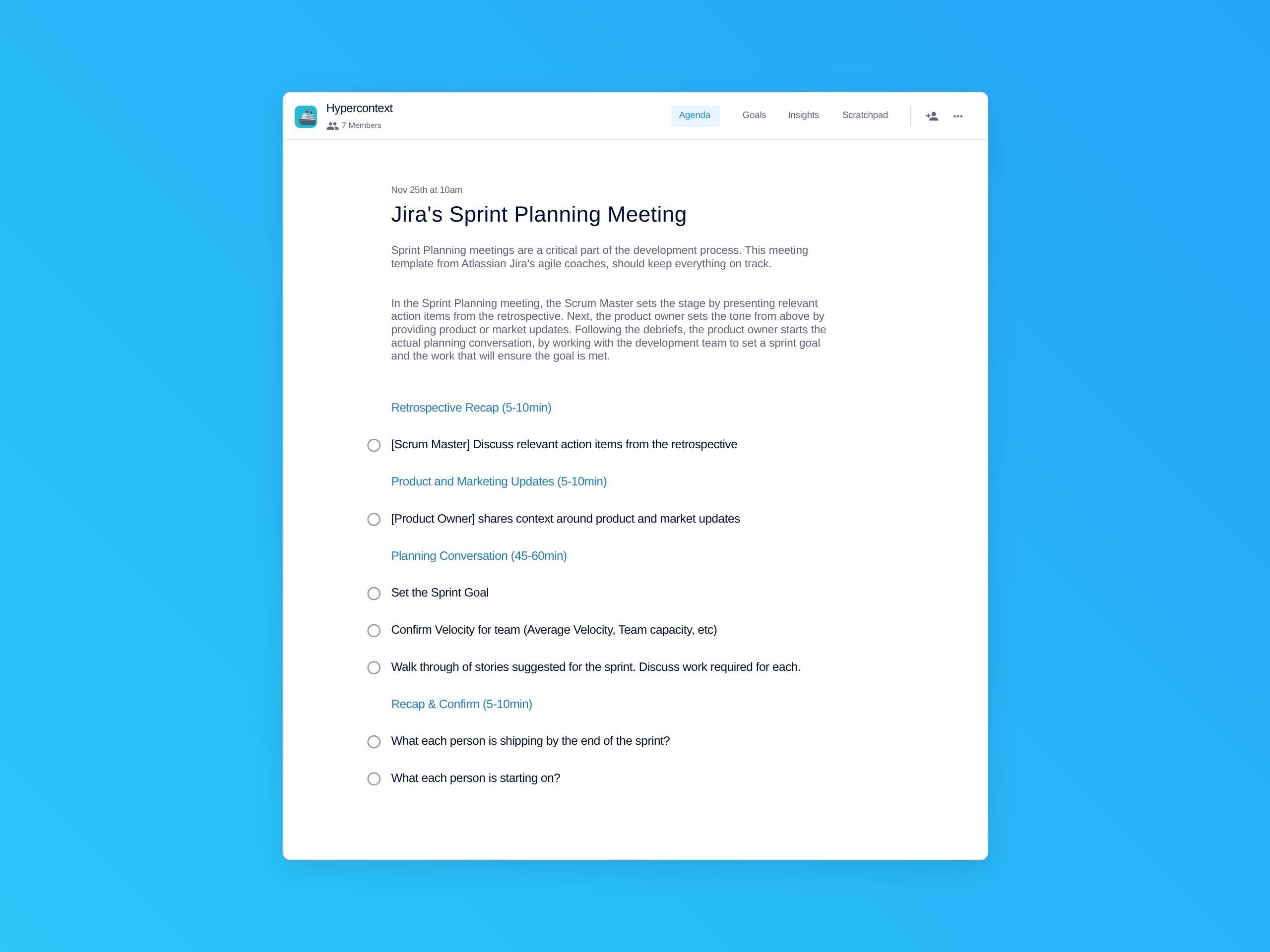 Jira's sprint planning meeting template (7 topics and ideas) | Spinach
