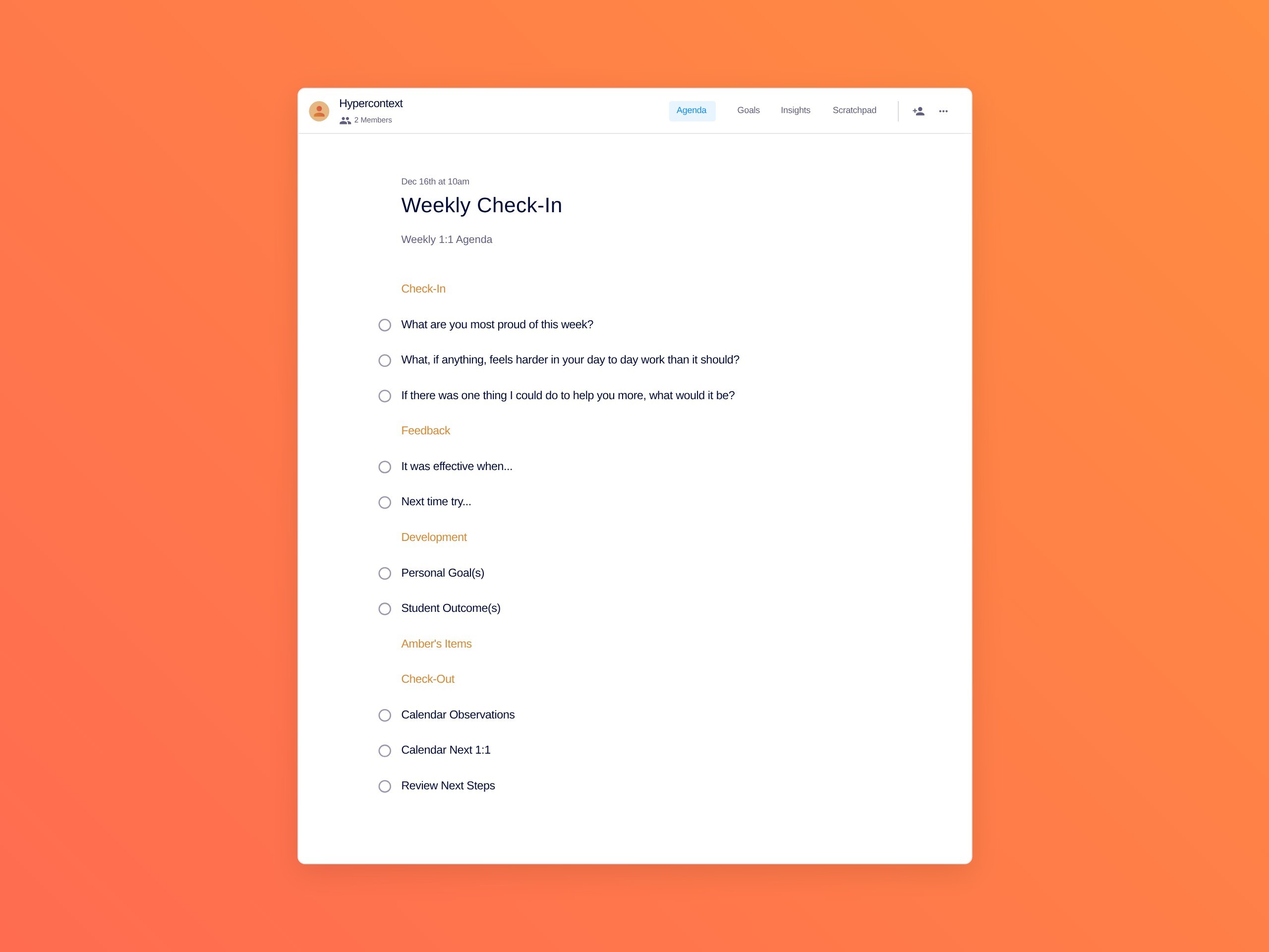 Weekly check-in template (10 topics and ideas) | Spinach