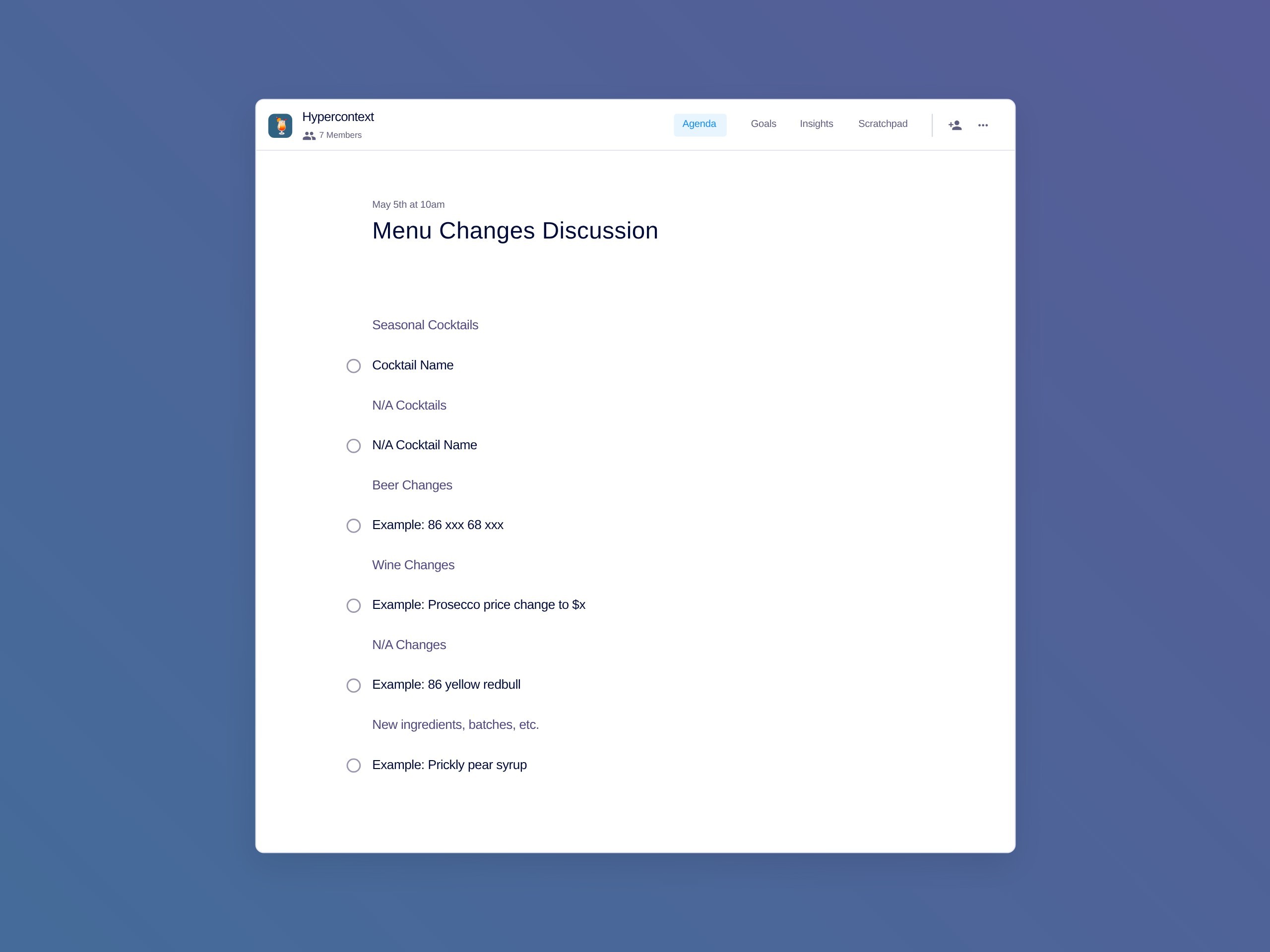 Menu changes discussion template (6 topics and ideas) | Spinach