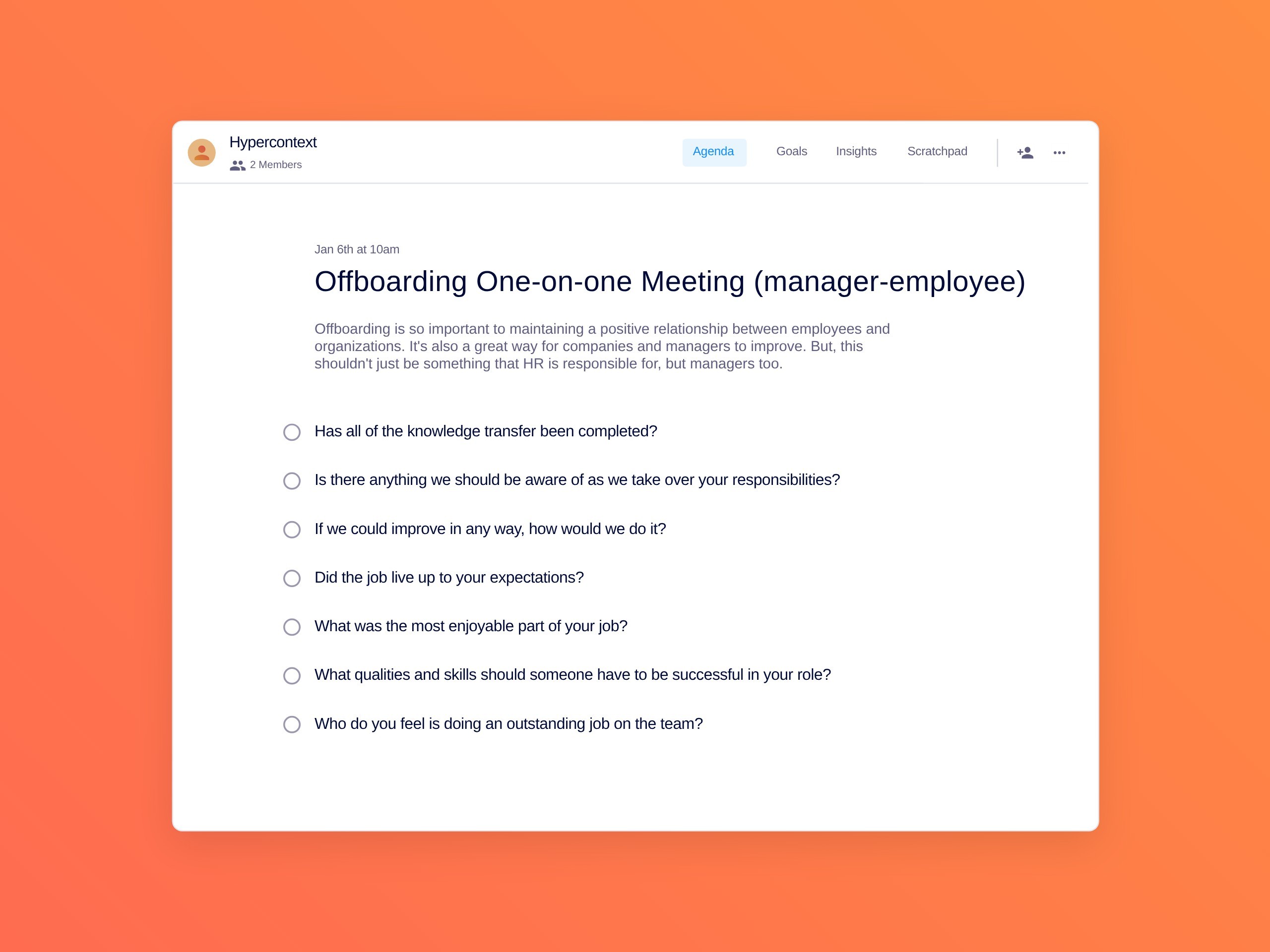 Offboarding one-on-one meeting (manager-employee) template (7 topics ...