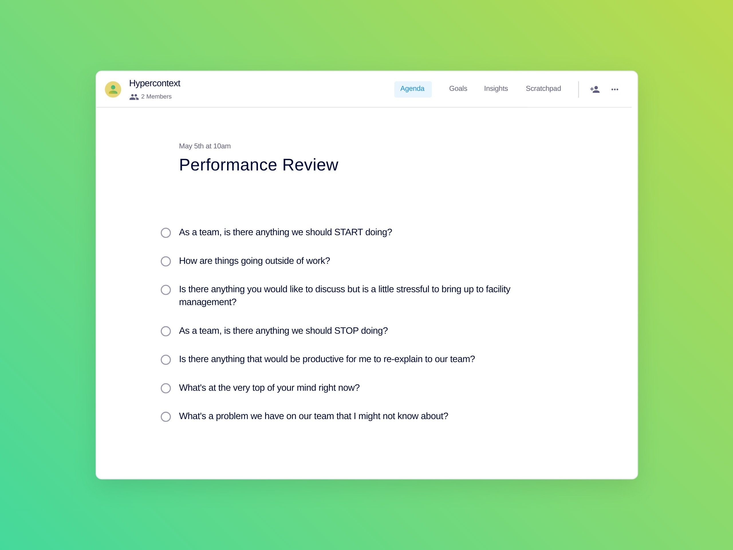Performance review template (7 topics and ideas) | Spinach