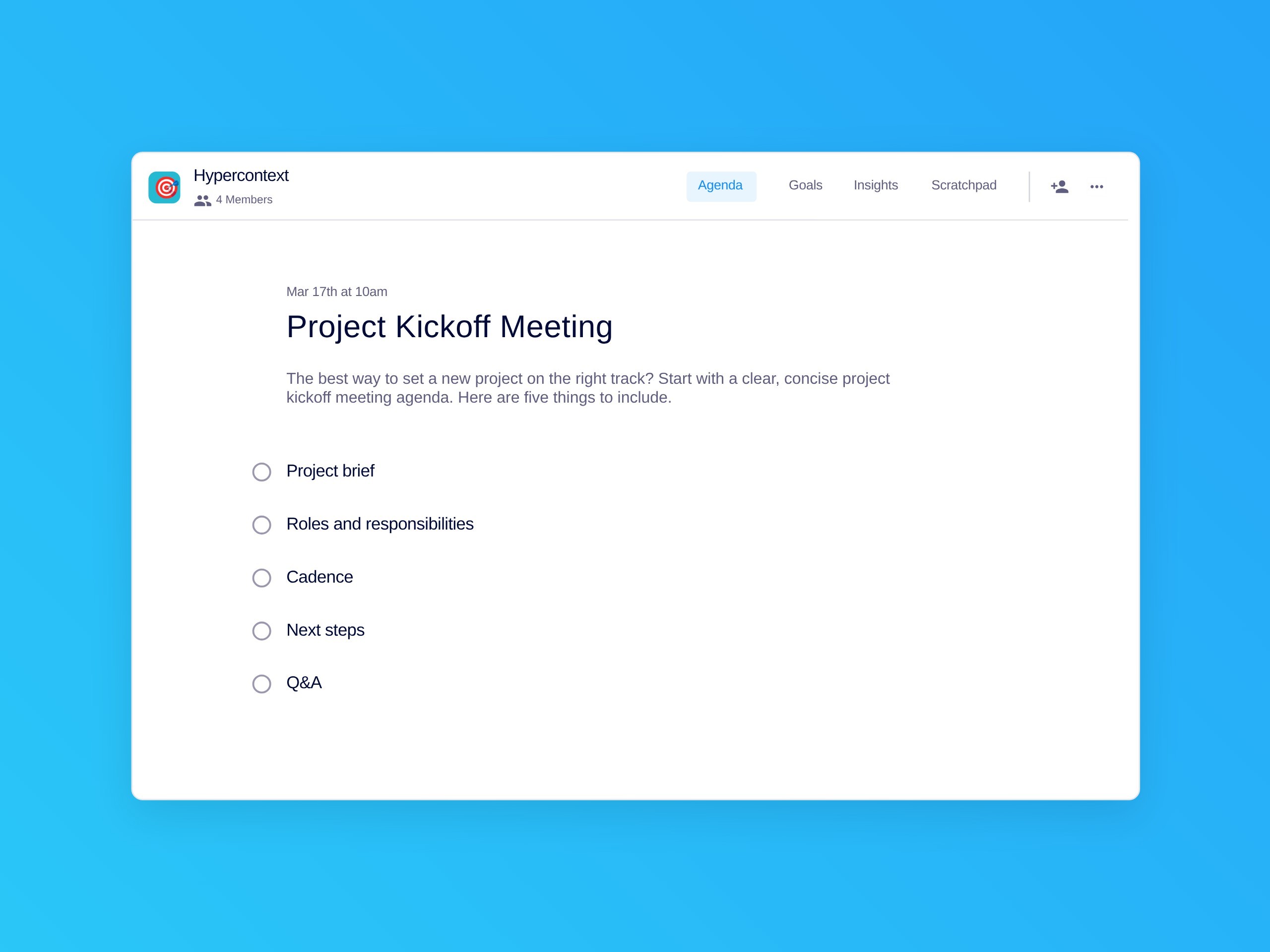 Project kickoff meeting template (5 topics and ideas) | Spinach