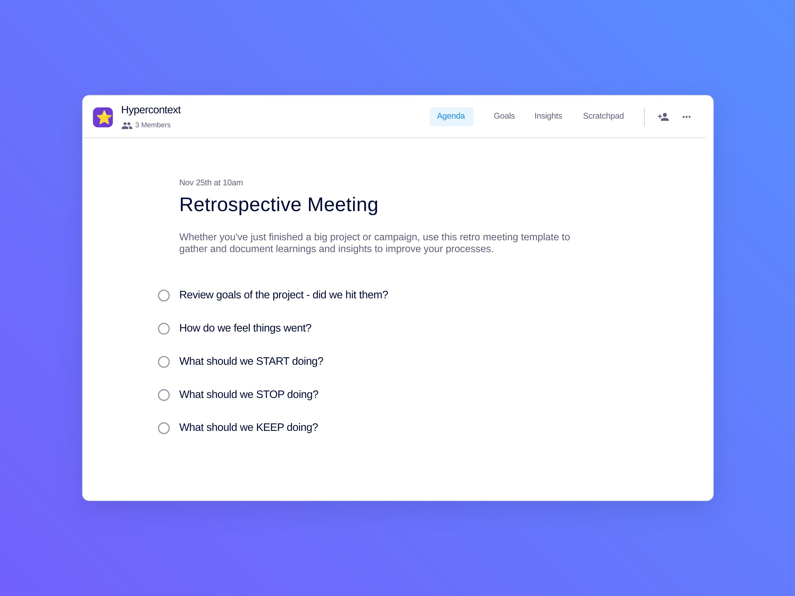 Retrospective meeting template (5 topics and ideas) | Spinach