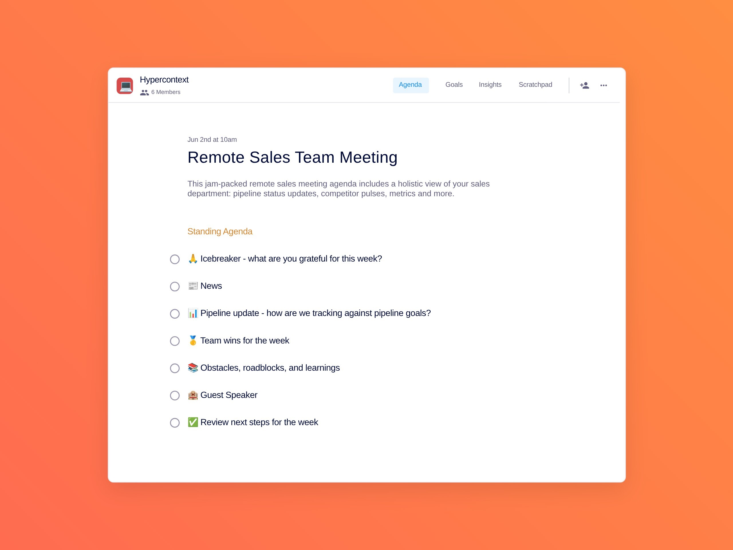 Remote sales team meeting template (7 topics and ideas) | Spinach