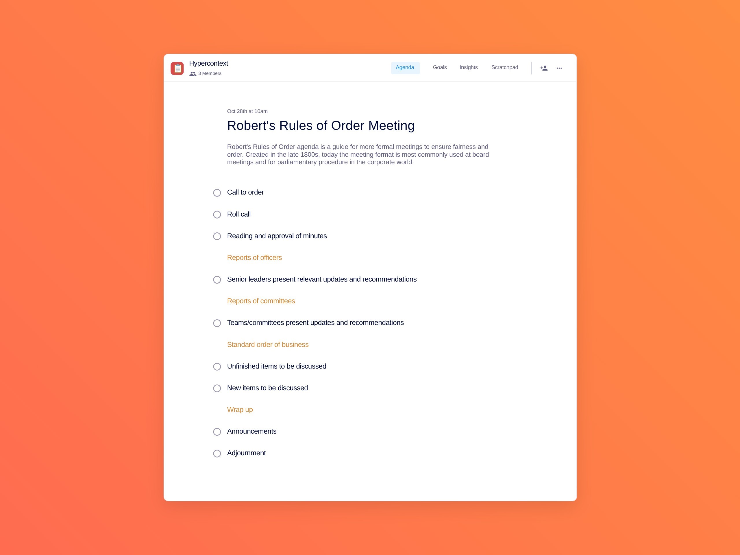 Robert's rules of order meeting template (9 topics and ideas) | Spinach