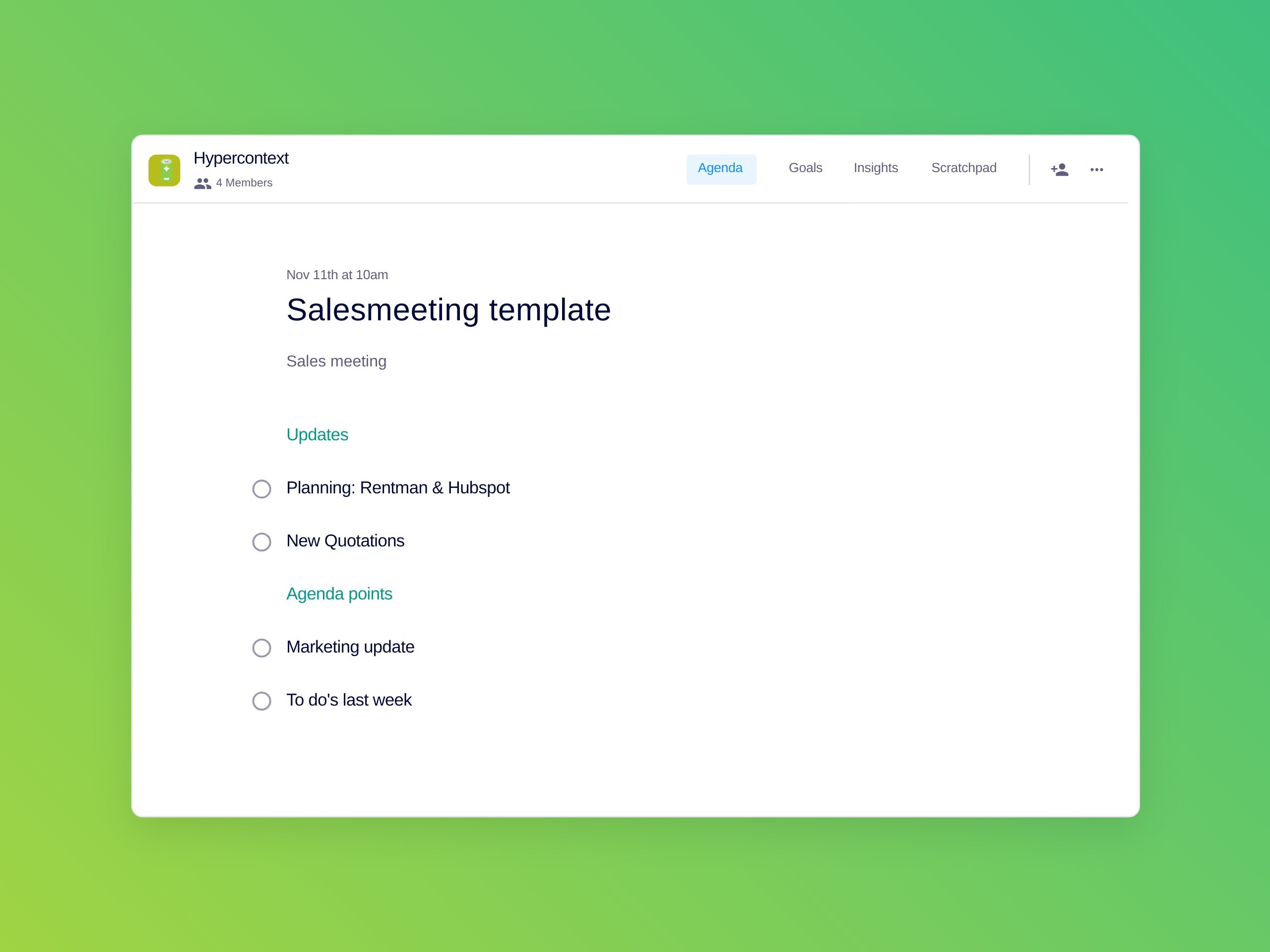 Salesmeeting template template (4 topics and ideas) | Spinach