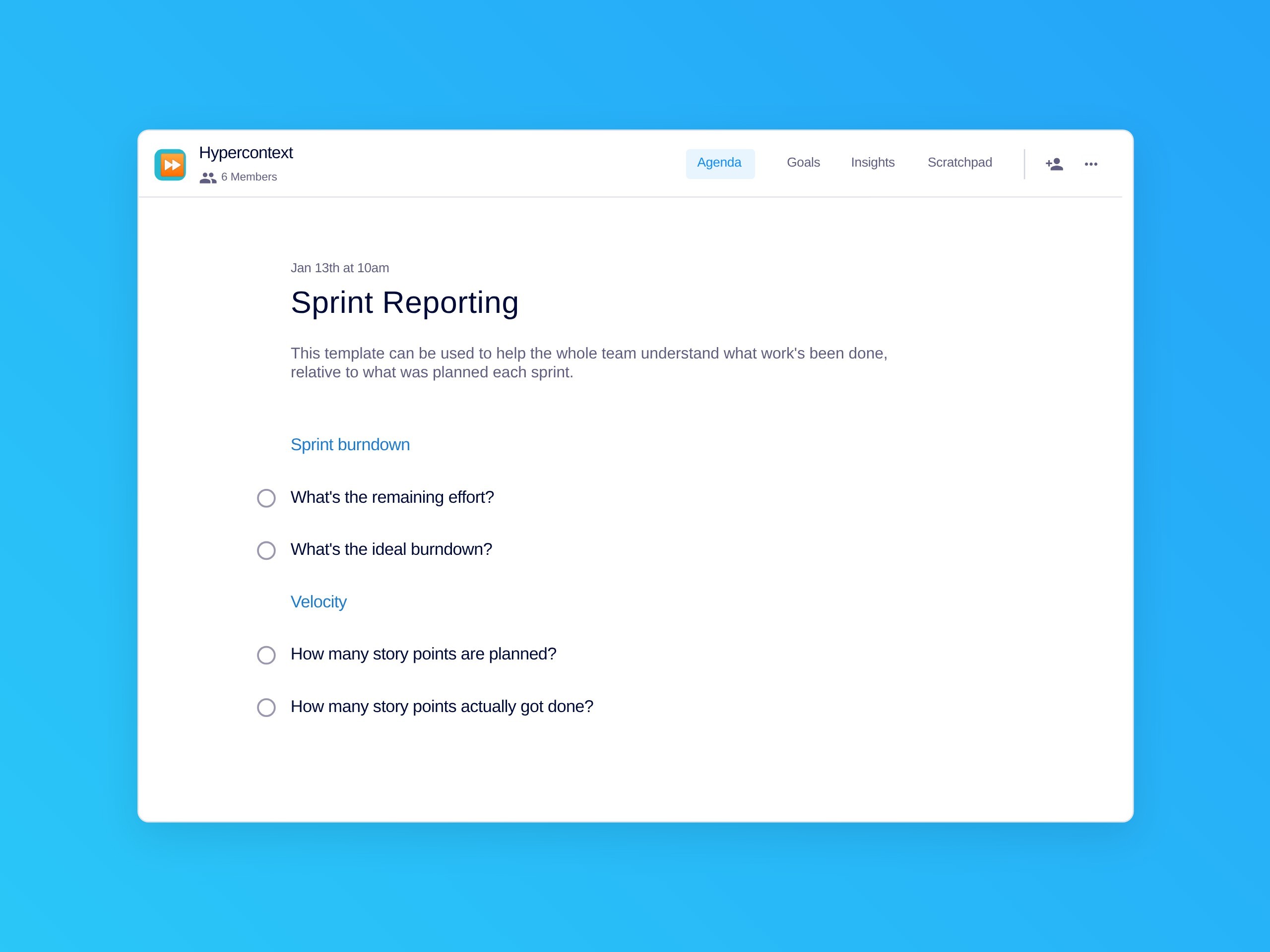 Sprint reporting template (4 topics and ideas) | Spinach