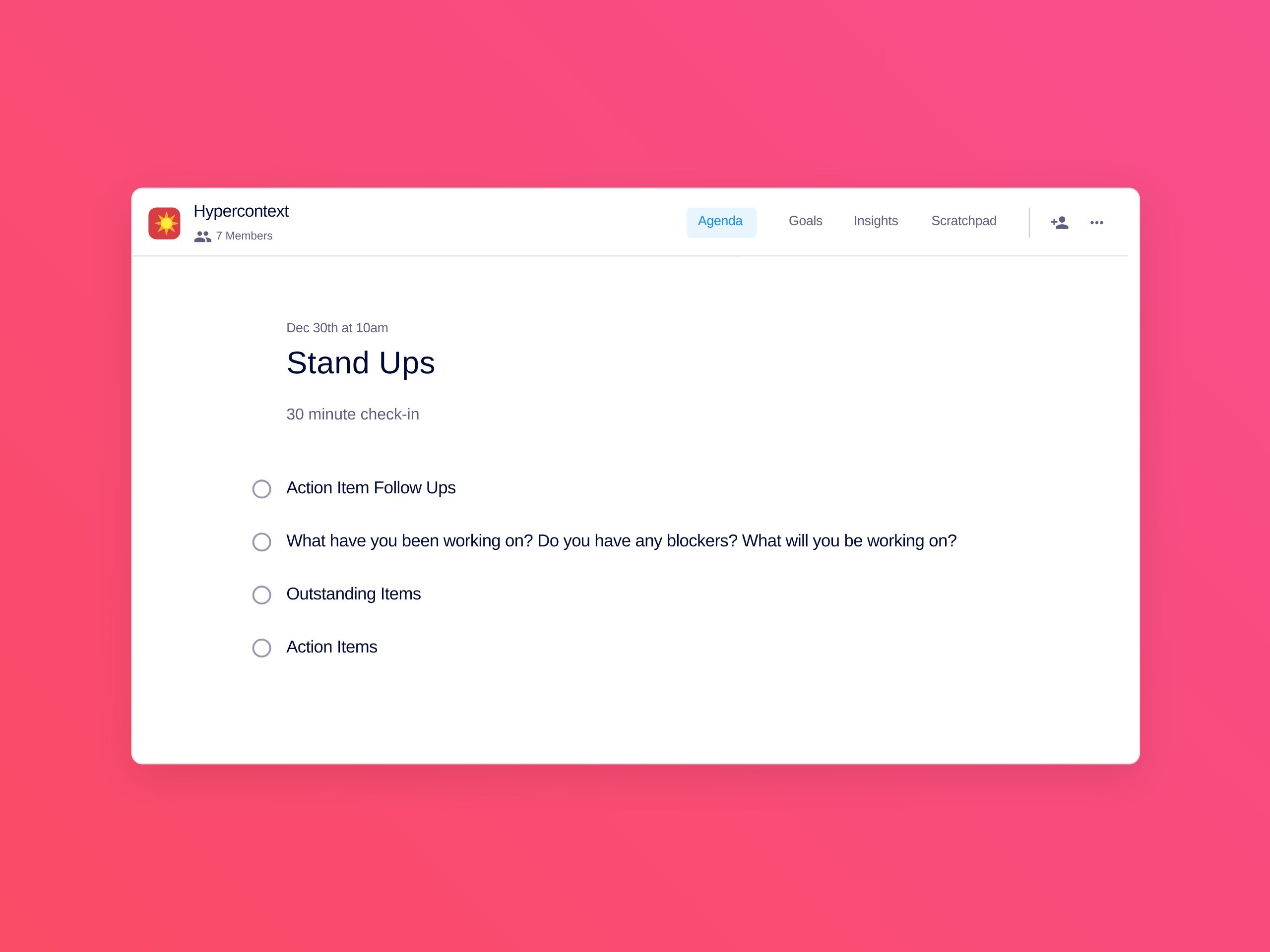 Stand ups template (4 topics and ideas) | Spinach
