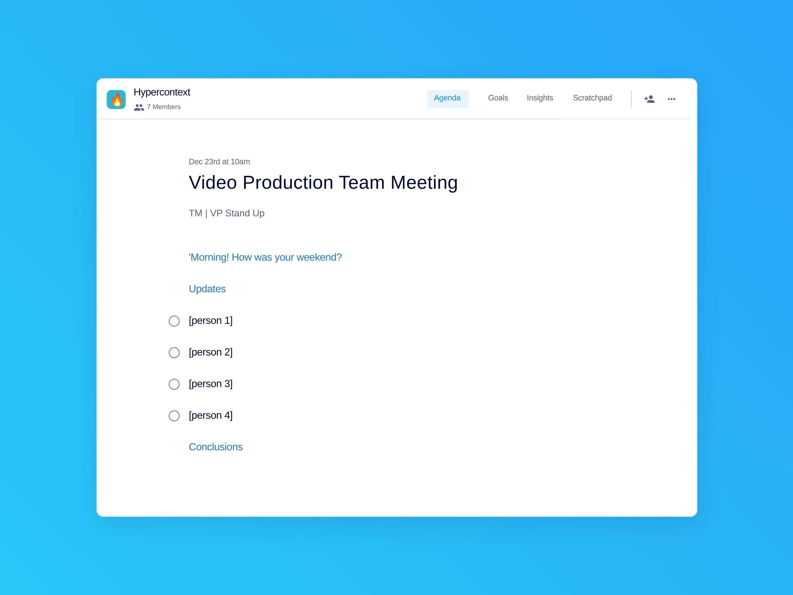 Video production team meeting template (4 topics and ideas) | Spinach