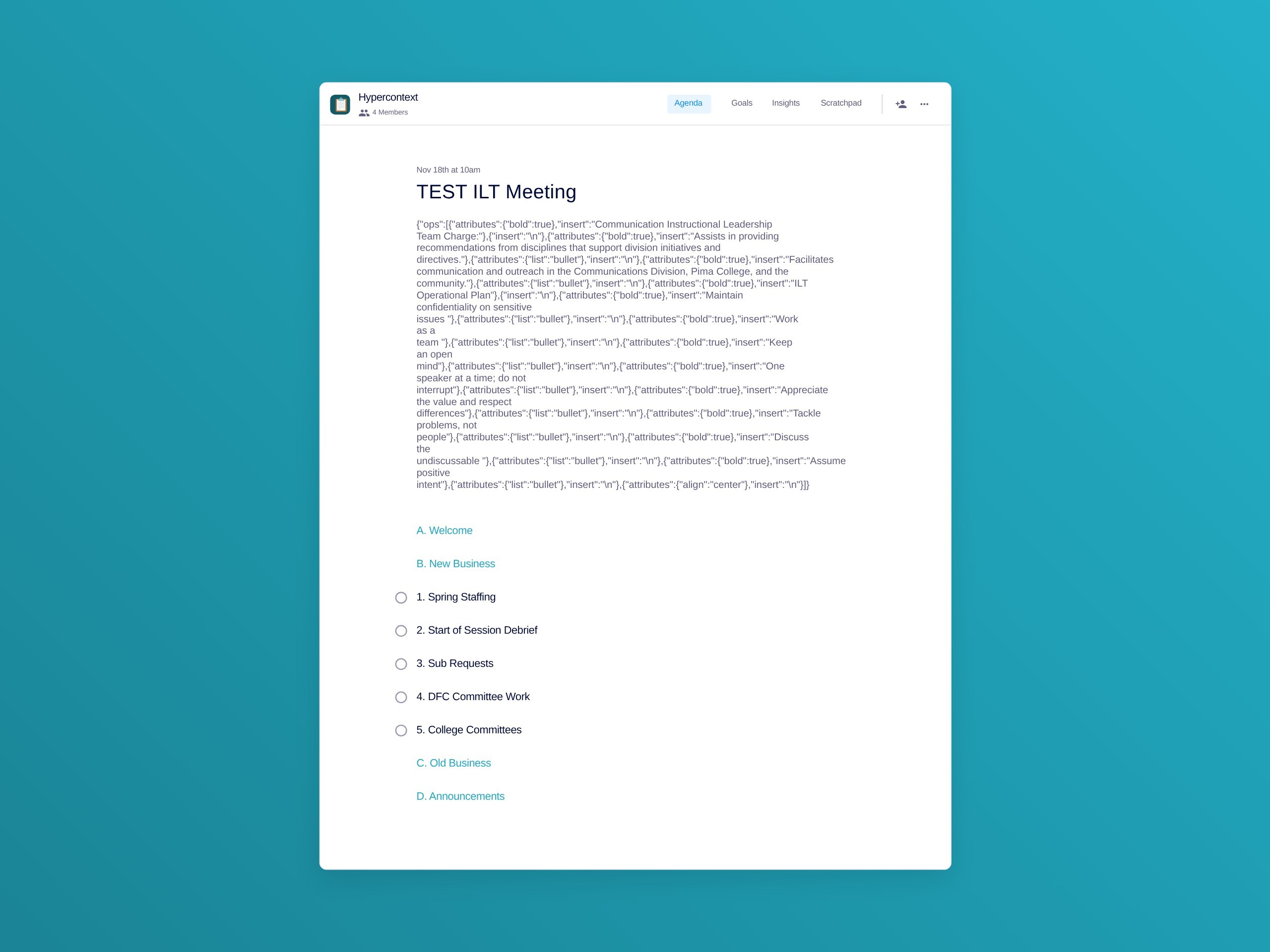 Test ilt meeting template (5 topics and ideas) | Spinach
