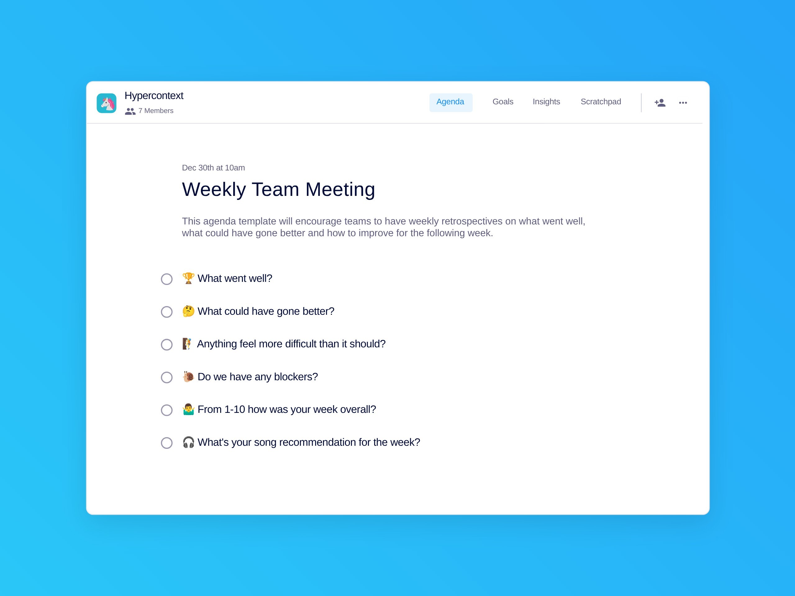 Weekly team meeting template (6 topics and ideas) | Spinach