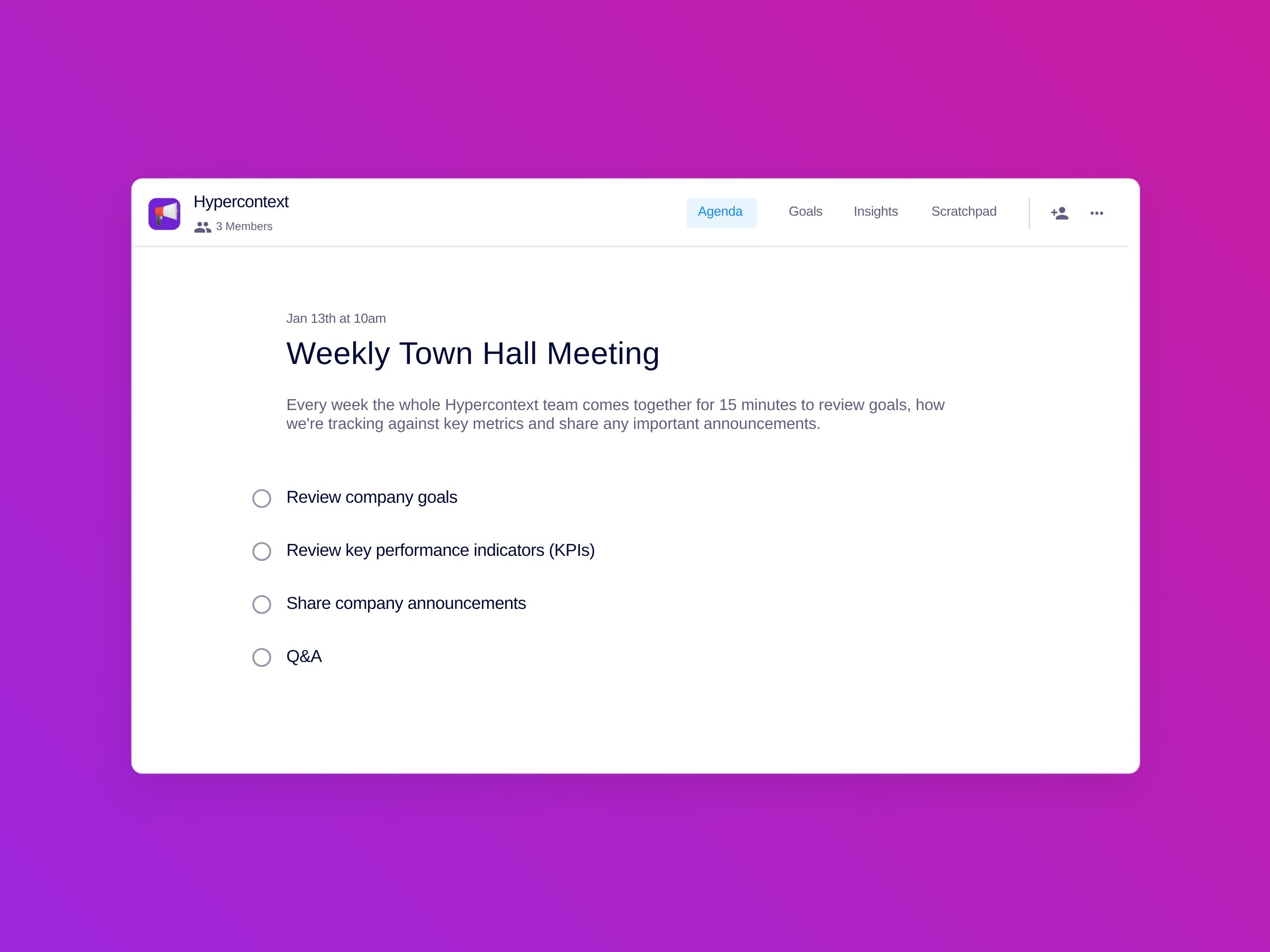 Weekly town hall meeting template (4 topics and ideas) | Spinach